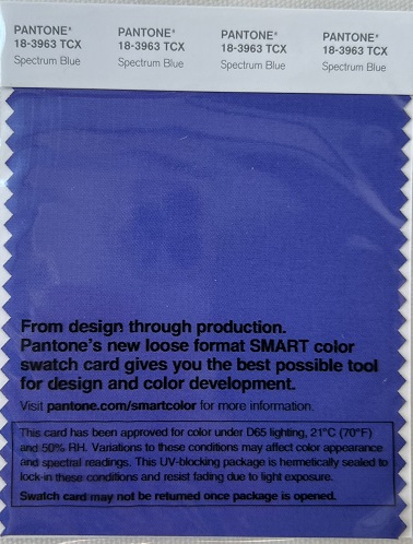 Pantone TCX Cotton Swatch Card 18-3963 TCX Spectrum Blue