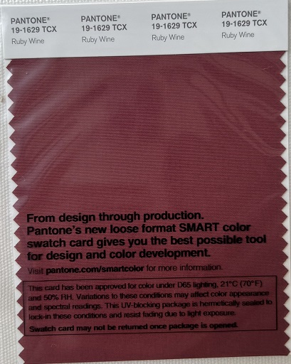 Pantone TCX Cotton Swatch Card 19-1629 TCX Ruby Wine